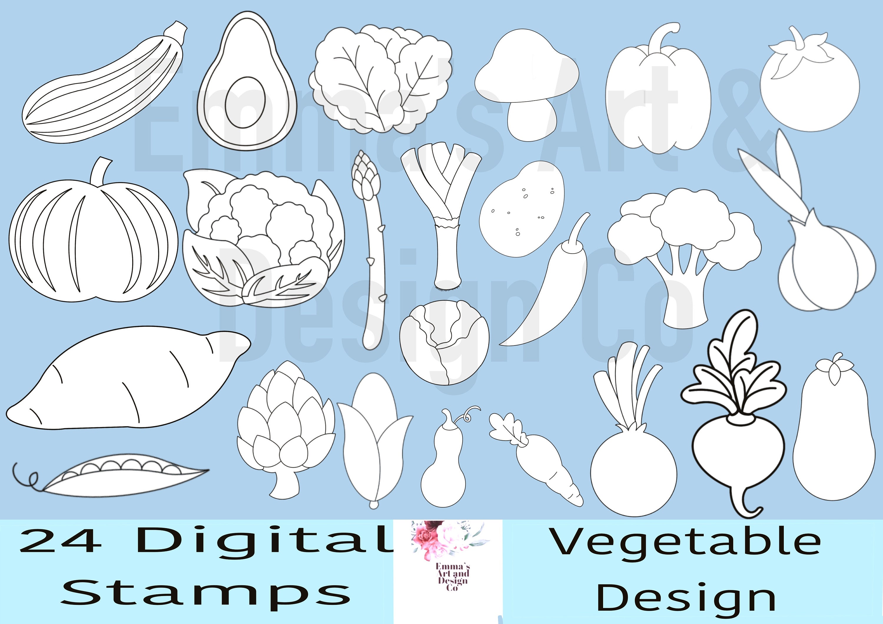 Vegetable Digital Stamp, Vegetable Stamp, Vegetable Images Bundle ...