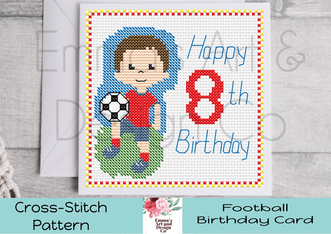 Football Cross Stitch Pattern, 8th Birthday Cross-stitch Pattern, Cross ...