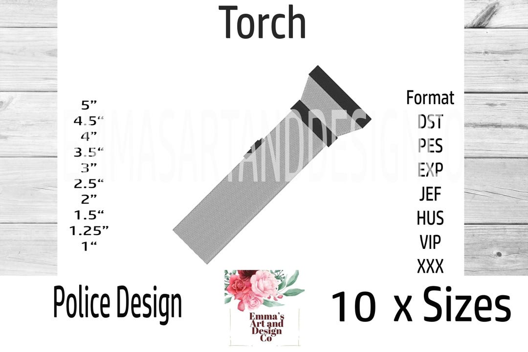 Police Torch Machine Embroidery Design, Torch Embroidery Pattern, Torch ...