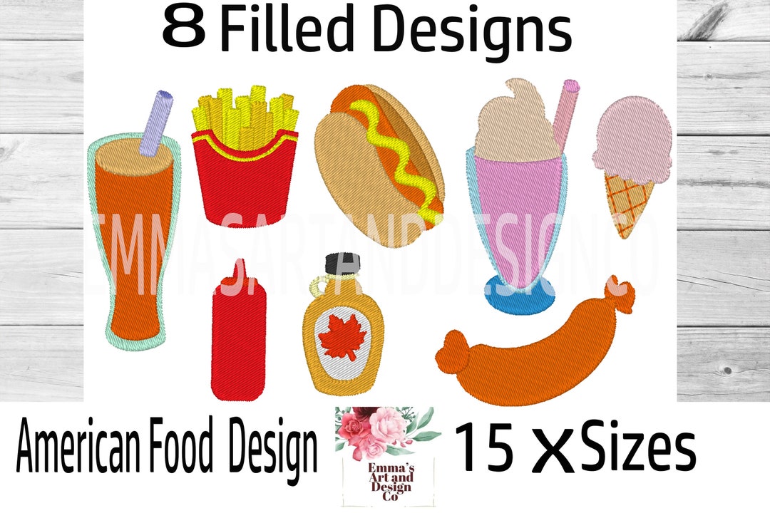 Food Machine Embroidery Design, Fast Food Embroidery Design, Food ...
