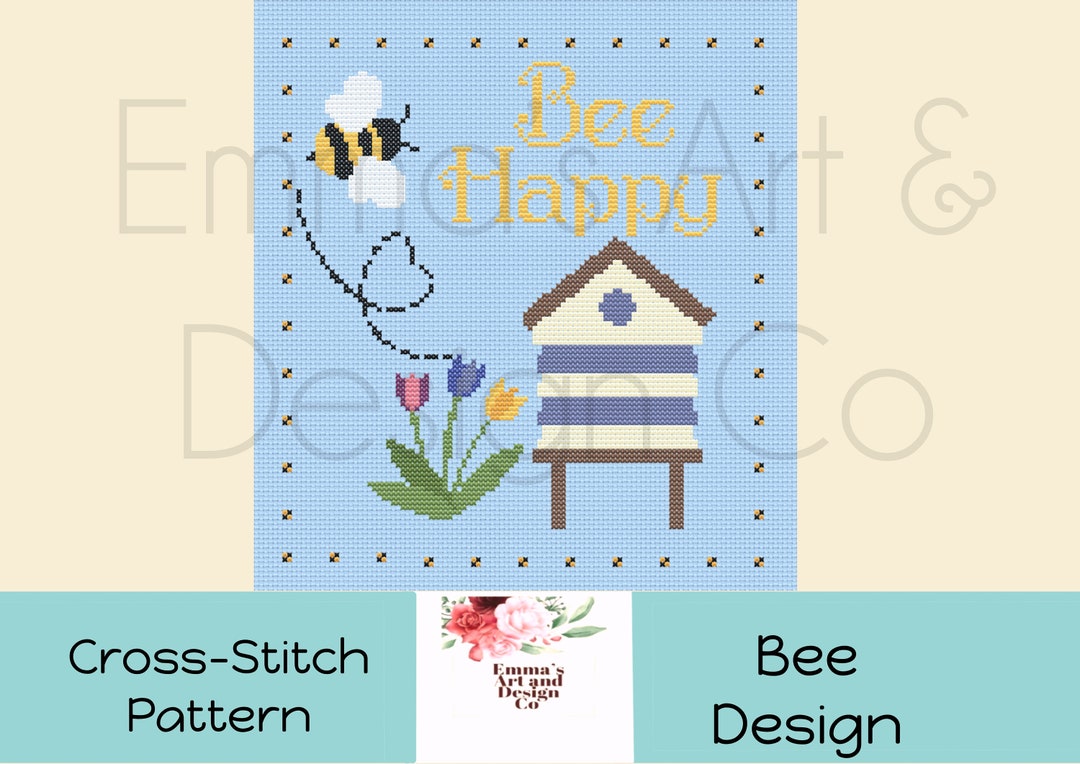 Bee Happy Cross Stitch Pattern, Modern Cross-stitch Pattern, Cross ...