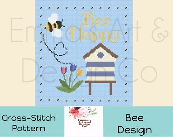 Bee Happy Printable Cross Stitch Pattern - Etsy