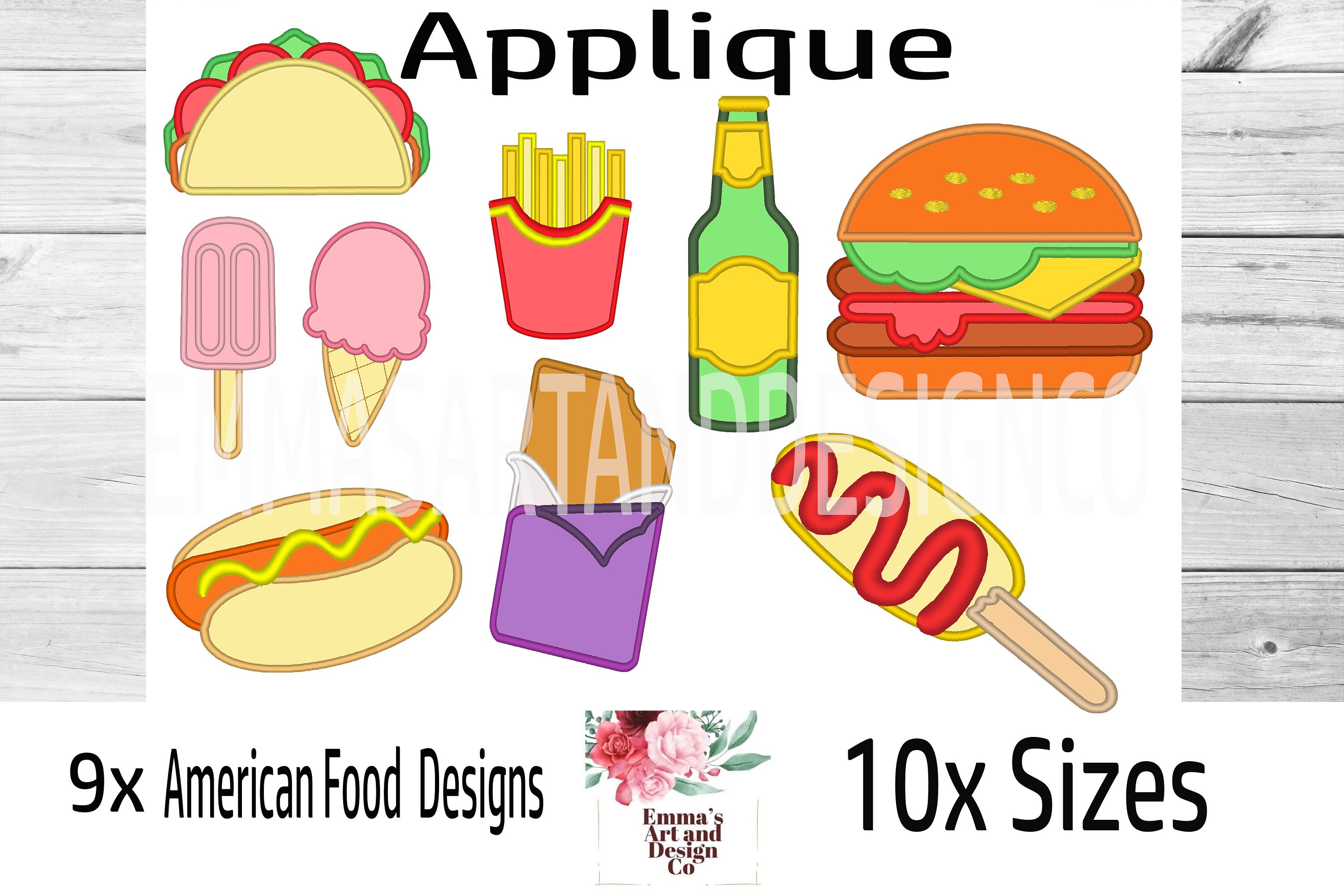 Applique Food Machine Embroidery Design, Fast Food Embroidery Design ...