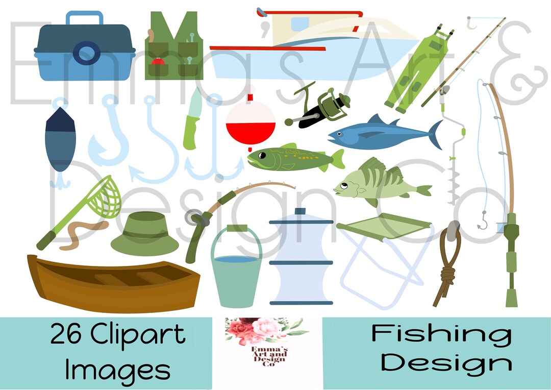 Fishing Digital Stamp, Fishing Stamp, Fishing Images Bundle, Fishing ...