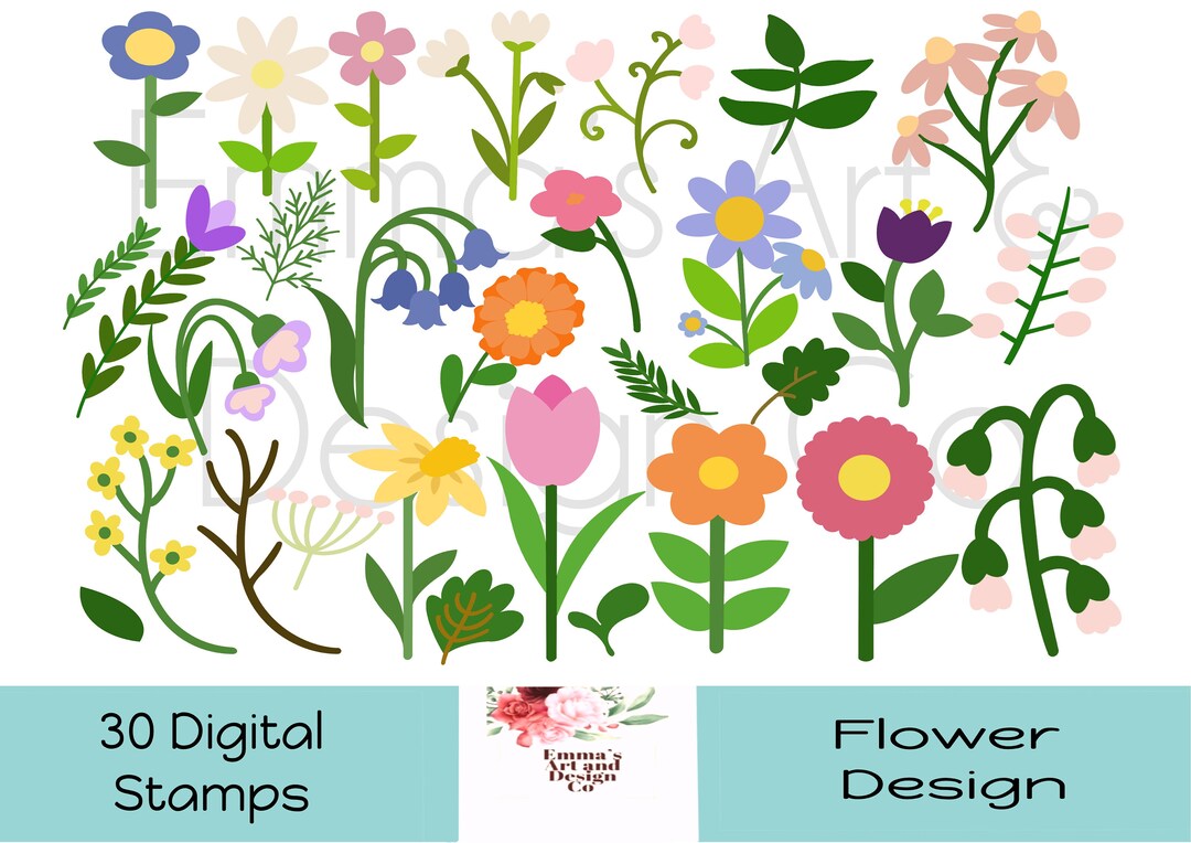 Flower Digital Stamps, Flower PNG Clipart, Floral Clipart Image’s ...