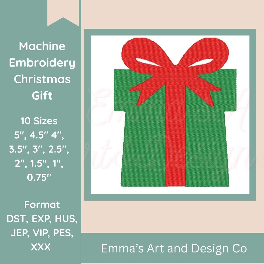Christmas Gift Machine Embroidery Design, Gift Box Present, 10 Sizes ...