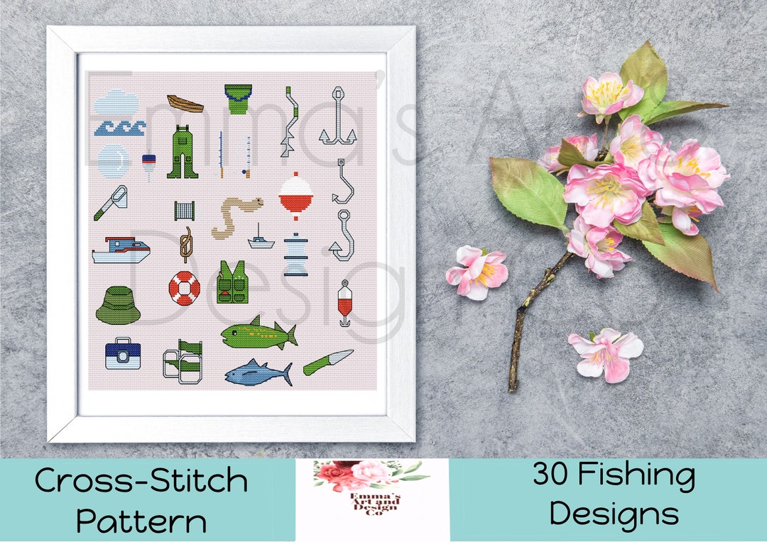 30 X Fishing Cross-stitch Patterns, Mini Cross-stitch Patterns, Counted ...