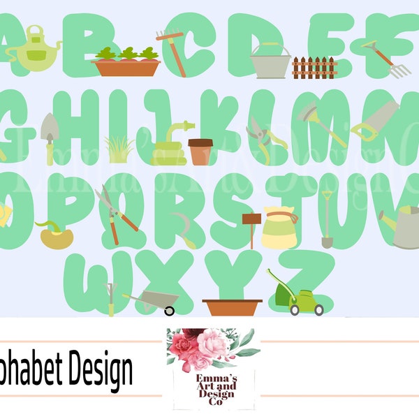 Garden Tools Alphabet Font Clipart - Etsy
