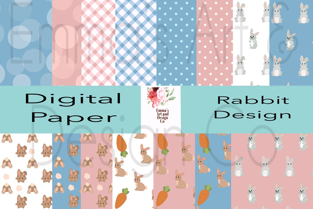 Rabbit Digital Backgrounds, Bunny Digital Download, Bunny Rabbit ...