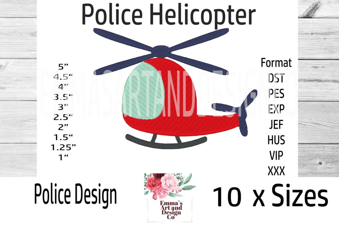Police Helicopter Embroidery Design, Helicopter Machine Embroidery ...