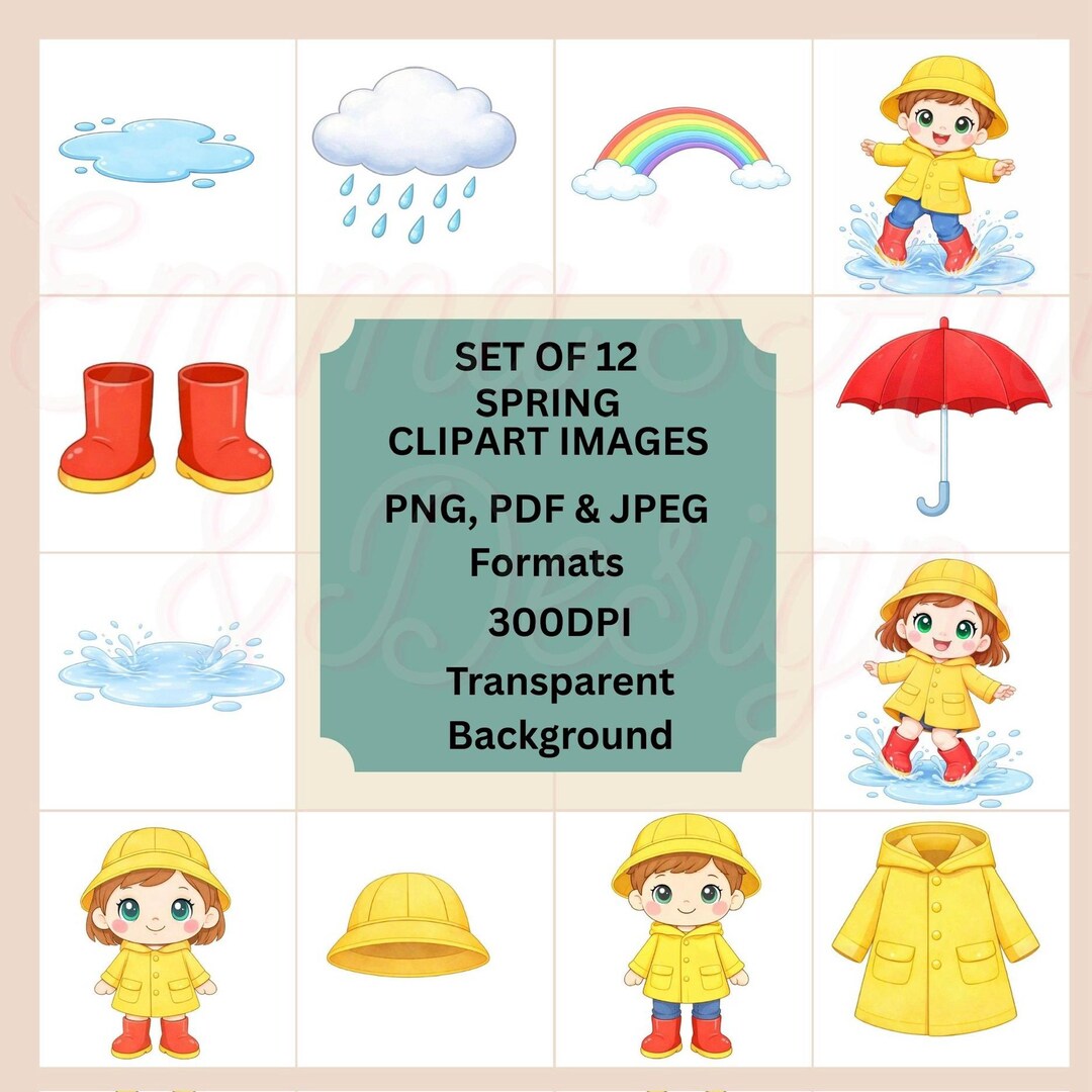 Spring Rainy Day Kids Clipart, Bundle, Easter, Mother’s Graphics ...