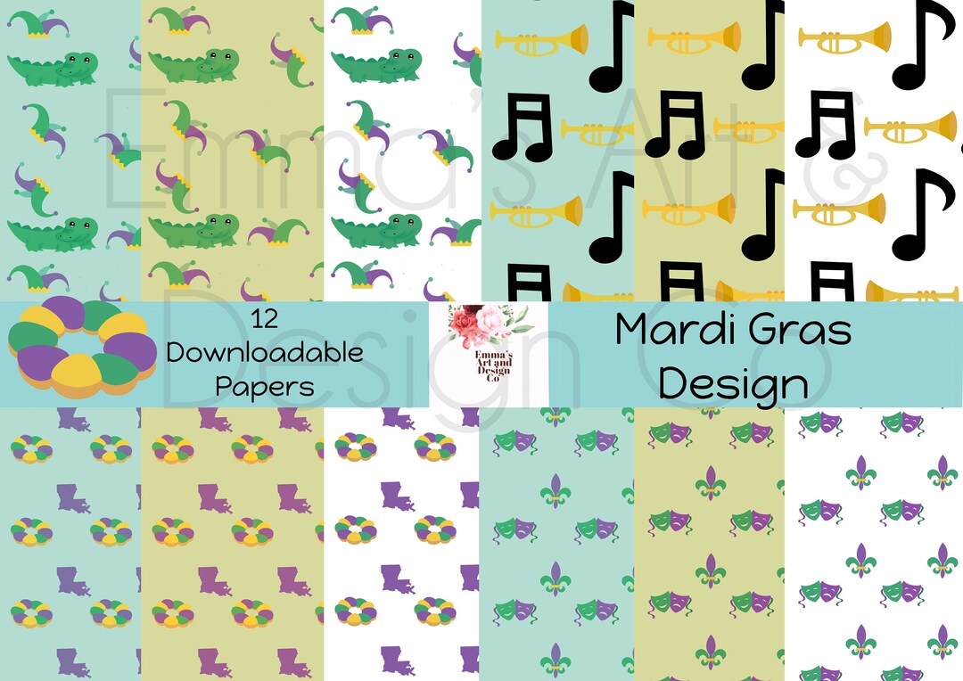 Mardi Gras Digital Paper, Paper Printable Paper, Mardi Gras Design ...