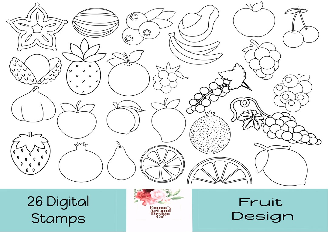 Fruit Clipart, Fruit Digital Stamp, Cute Fruit Clipart, Fruit Digital ...