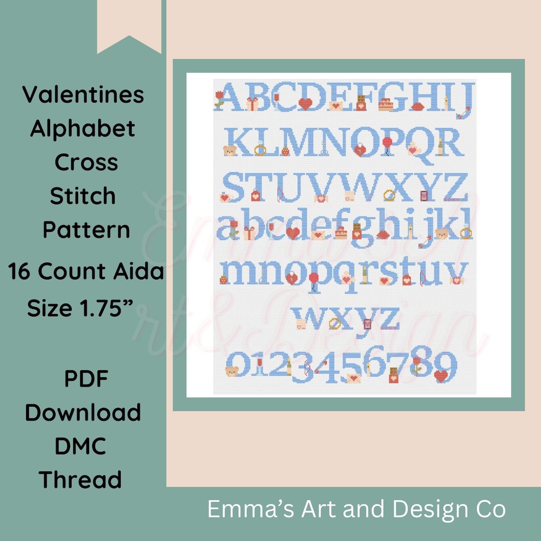 Valentine Cross Stitch Alphabet Pattern PDF - Etsy UK