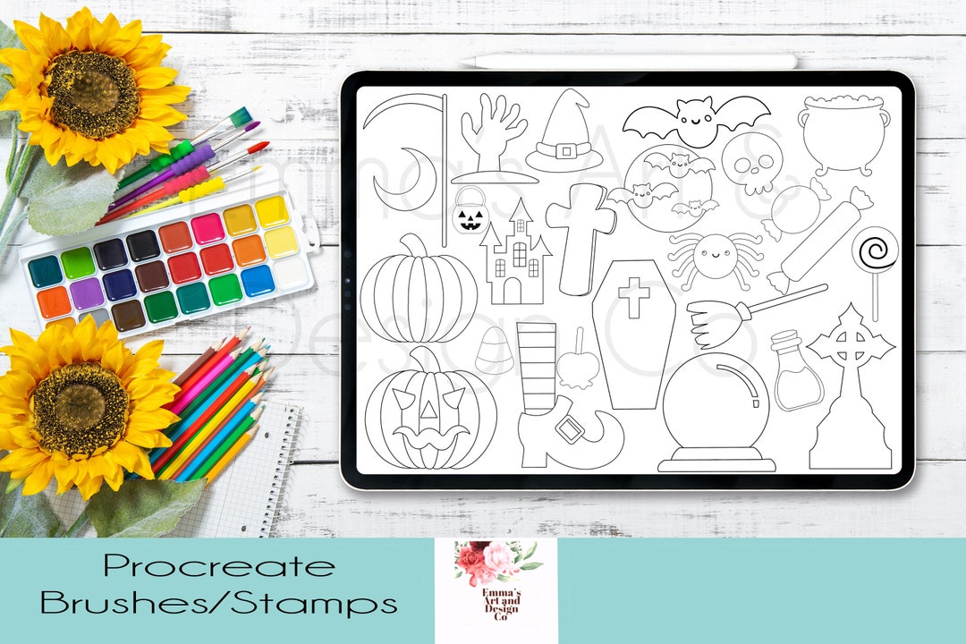 25 Cute Halloween Procreate Stamp Bundle, Procreate Halloween Brush Set ...