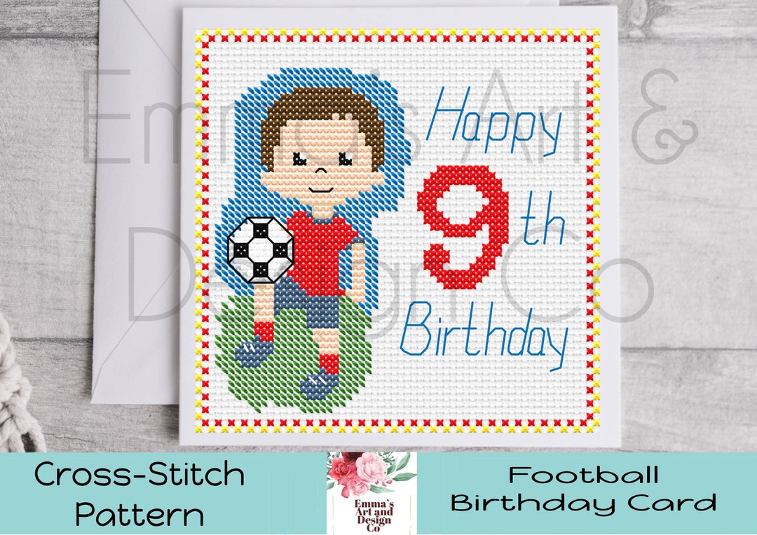 Football Cross Stitch Pattern, 9th Birthday Cross-stitch Pattern, Cross ...