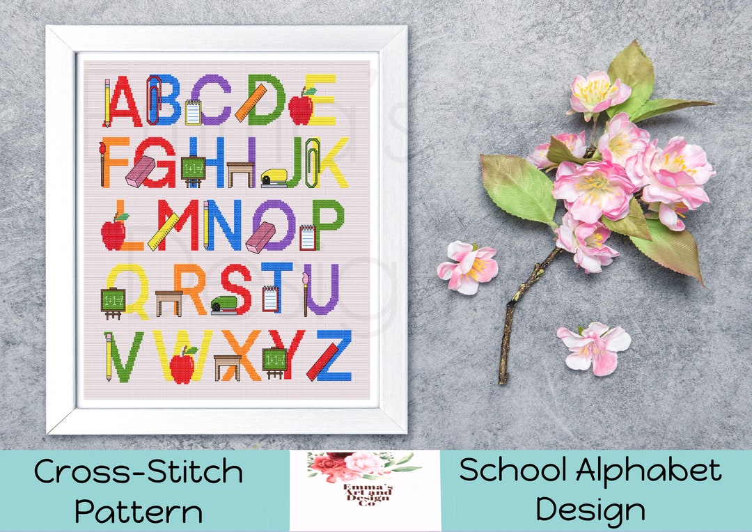 School Alphabet Cross Stitch Pattern, Back to School Cross-stitch ...