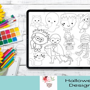 15 Cute Halloween Monster Procreate Stamps Bundle, Procreate Halloween ...