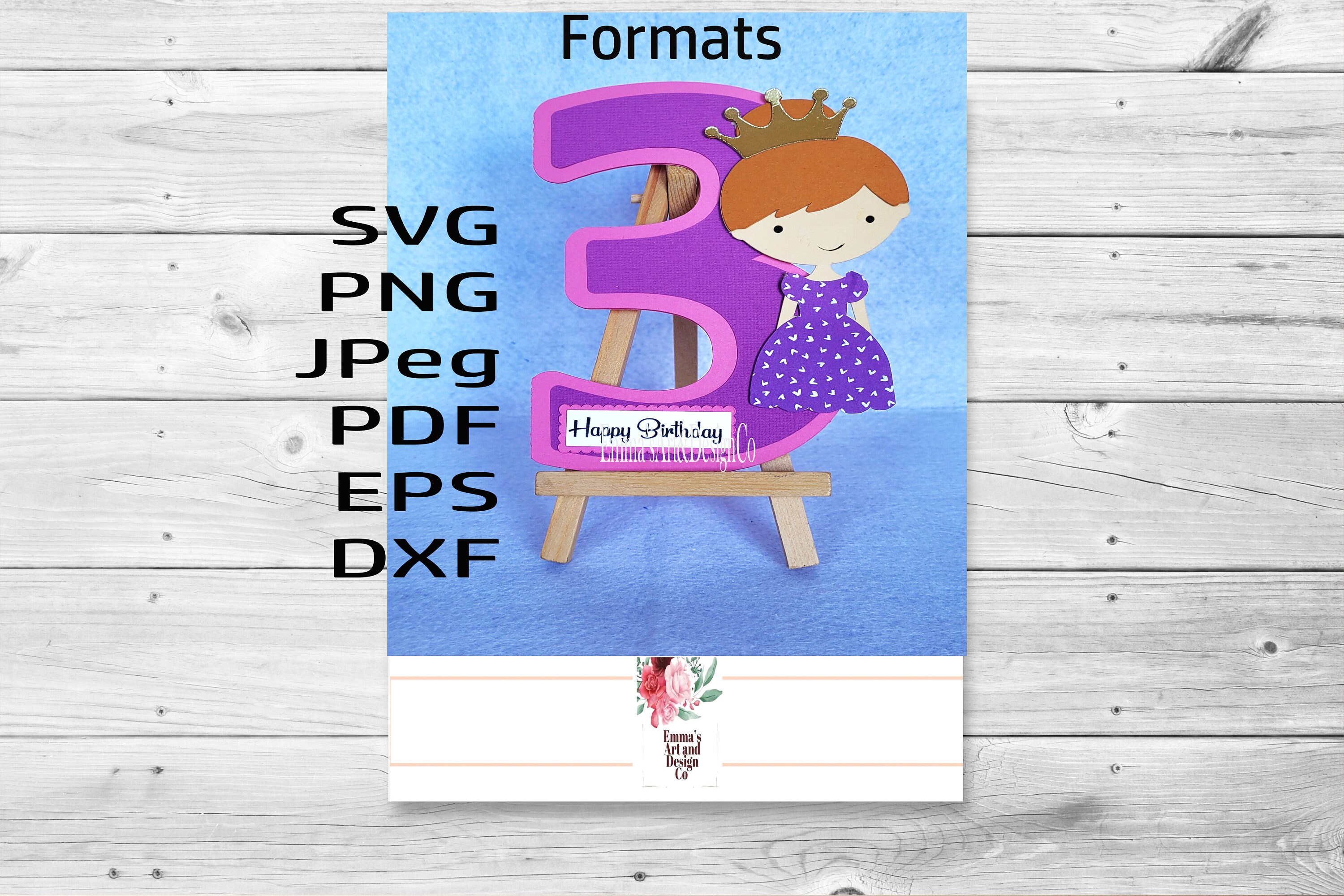 Birthday Card SVG, Happy 3rd Birthday Svg, Princess Birthday Svg Card ...