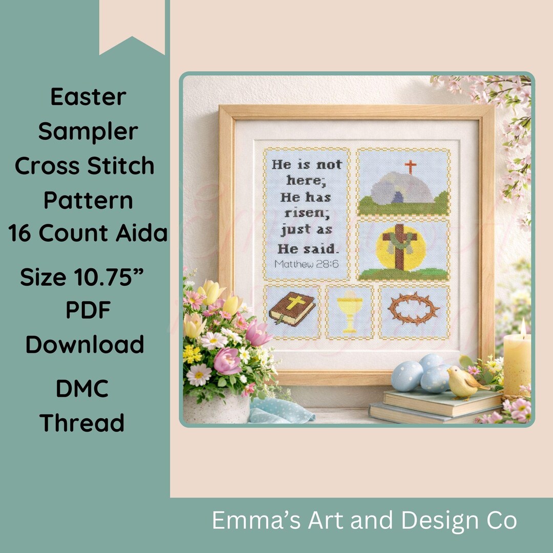 Religious Easter Cross Stitch Pattern, Christian Resurrection Sampler ...