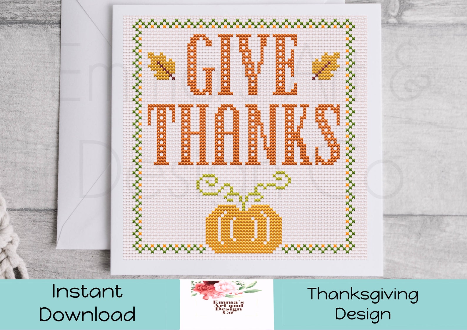 Give Thanks Cross Stitch Pattern, Modern Cross-stitch Pattern, Turkey ...