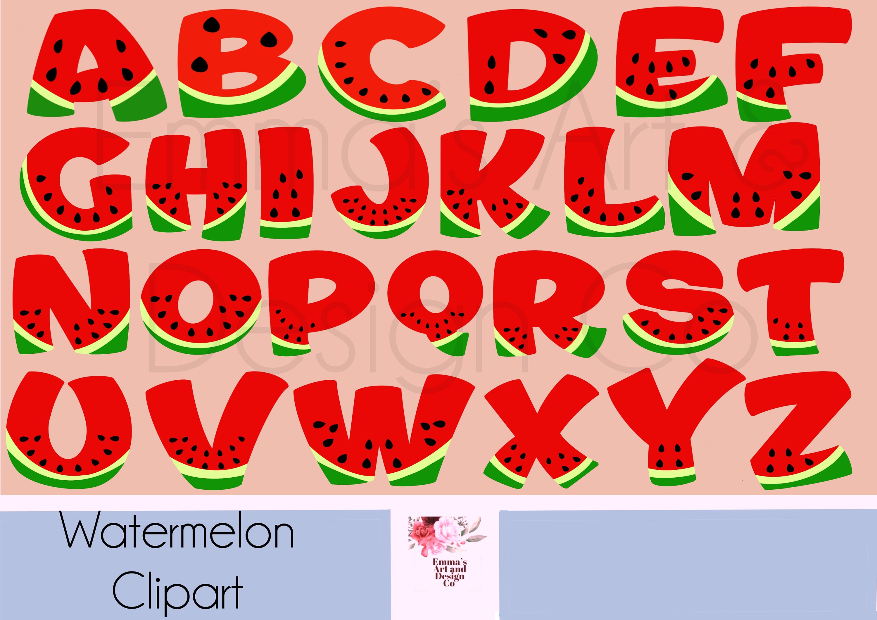 Watermelon Digital Stamps Alphabet Png Clipart Watermelon Etsy