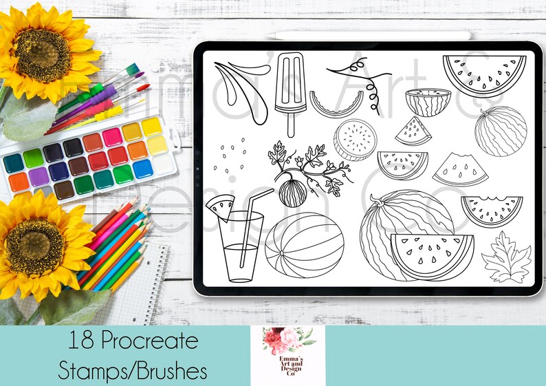 18 Watermelon Procreate Stamps, Procreate Brushes, Procreate Brush Set ...