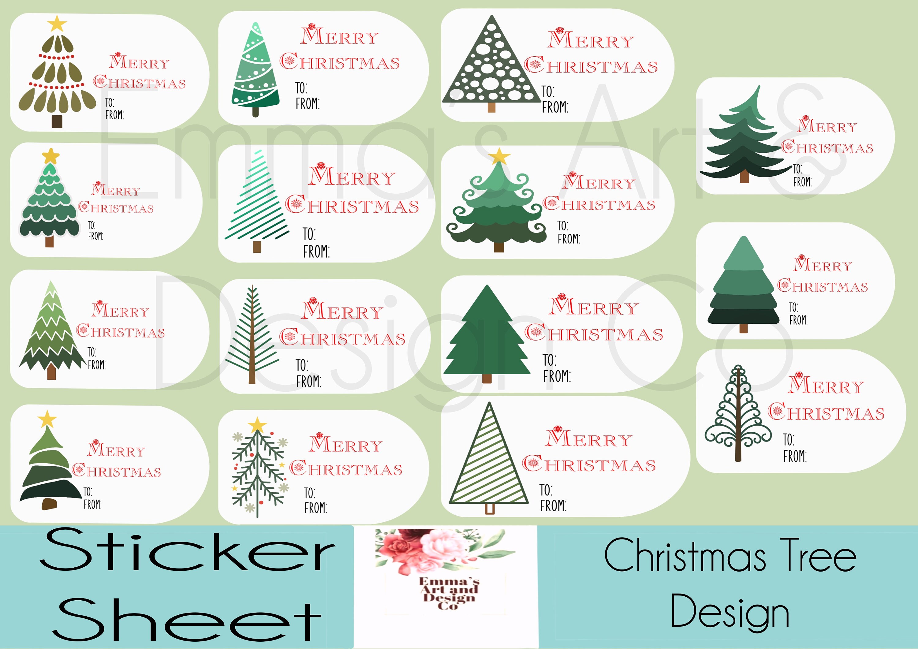 Christmas Tree Stickers Printable Christmas Gift Tag - Etsy