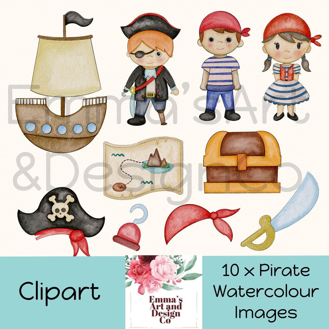 Pirate Watercolor Clipart Bundle - 10 Pirate Images, Cute Pirate ...