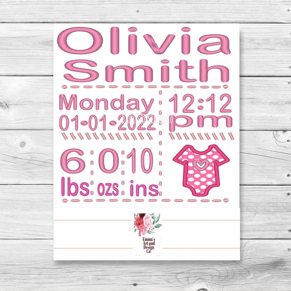 Birth Announcement Embroidery Design - Etsy