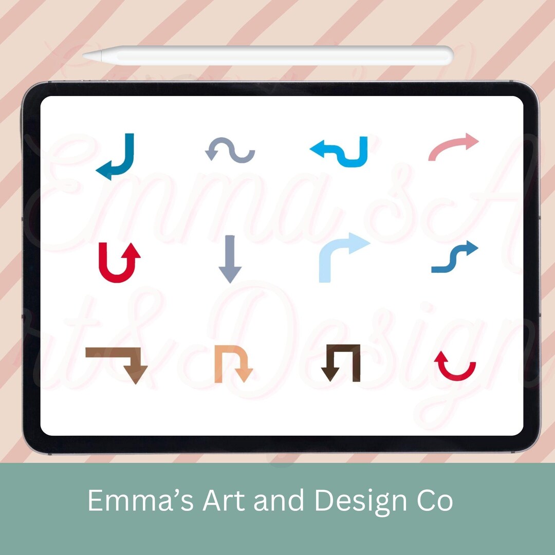 12 Arrows Procreate Brushes + FREE Color Palette | Hand-drawn Arrow ...