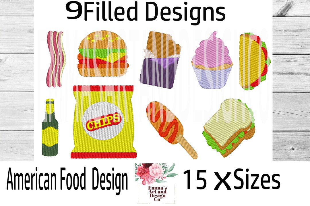Food Machine Embroidery Design, Fast Food Embroidery Design, Food ...