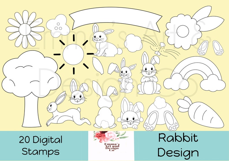 Rabbit Digital Stamps Bunny PNG Clipart Rabbit Clipart - Etsy
