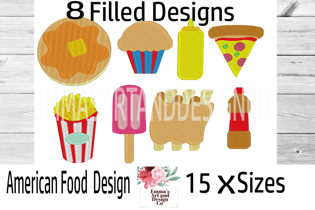 Food Machine Embroidery Design, Fast Food Embroidery Design, Food ...
