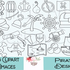 Pirate Clipart, Pirate Party Clipart, Pirate Ship, Parrot, Treasure ...