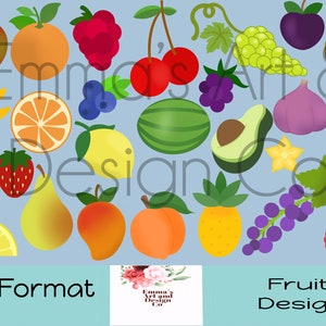Fruit Clipart, Fruit Digital Stamp, Cute Fruit Clipart, Fruit Digital ...