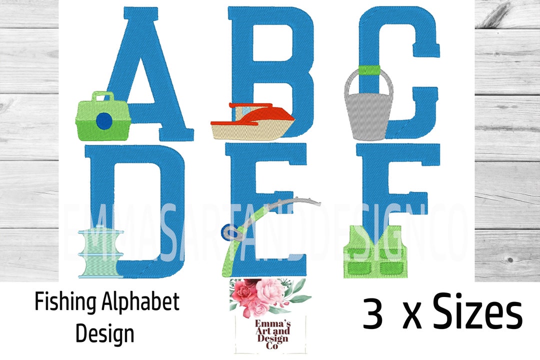 Fishing Alphabet Machine Embroidery, Alphabet Machine Embroidery Design ...