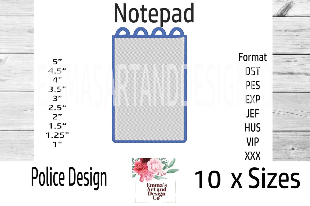 Notepad Machine Embroidery Design, Notepad Embroidery Pattern, Notepad ...