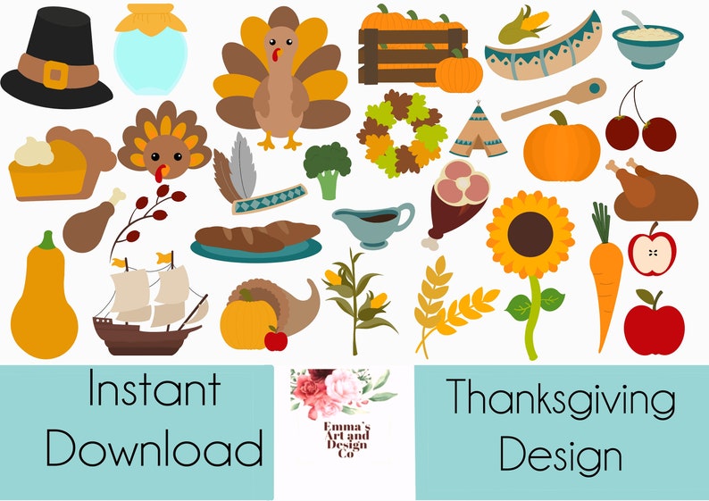Thanksgiving Digital Stamps, Fall PNG Clipart, Fall Clipart Image’s ...