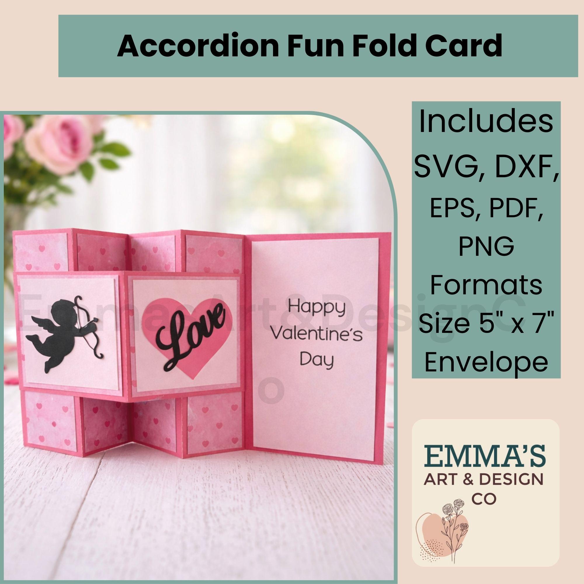 3D Valentines Card SVG, Pop up Cupid Card Fun Fold Accordion, Cricut ...