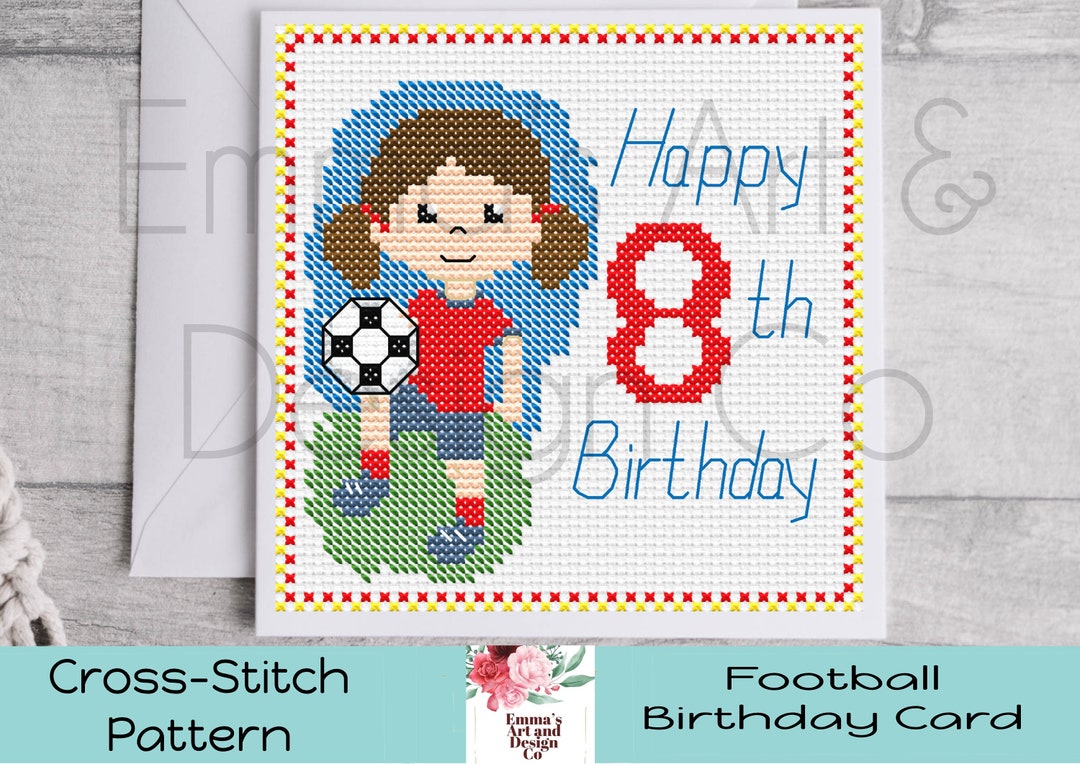 Football Cross Stitch Pattern, 8th Birthday Cross-stitch Pattern, Cross ...