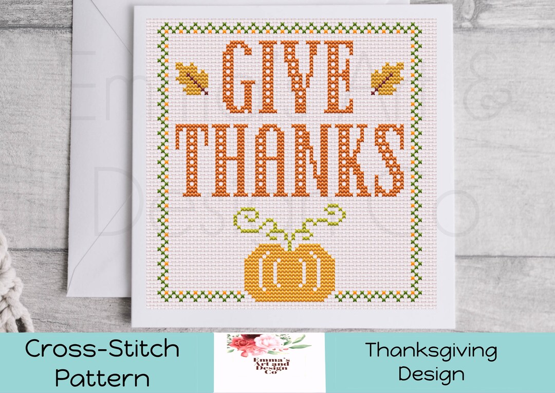 Give Thanks Cross Stitch Pattern, Modern Cross-stitch Pattern, Turkey ...