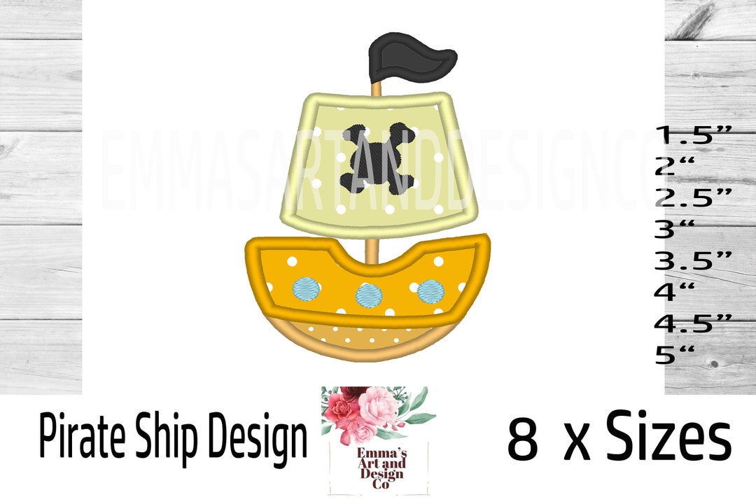 Ship Machine Embroidery Design, Pirate Ship Embroidery Designs, Boat ...