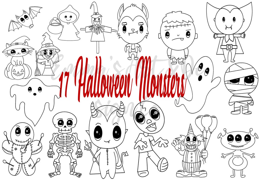 17 Cute Halloween Monster Procreate Stamps Bundle, Procreate Halloween ...