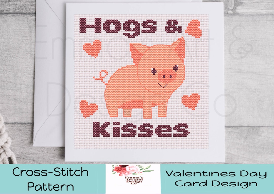 Valentine’s Day Cross-stitch Pattern, Hogs and Kisses, Cross-stitch ...