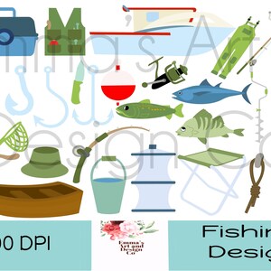 Fishing Digital Stamp, Fishing Stamp, Fishing Images Bundle, Fishing ...