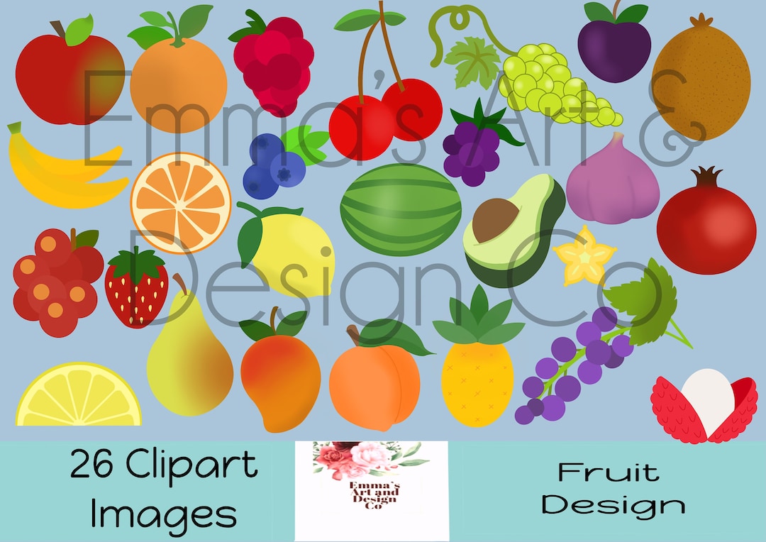 Fruit Clipart, Fruit Digital Stamp, Cute Fruit Clipart, Fruit Digital ...