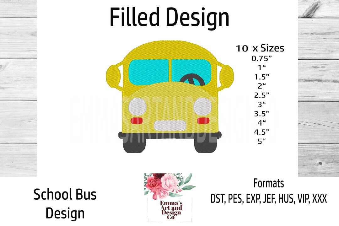 School Bus Embroidery Design, Bus Machine Embroidery, Coach Machine ...