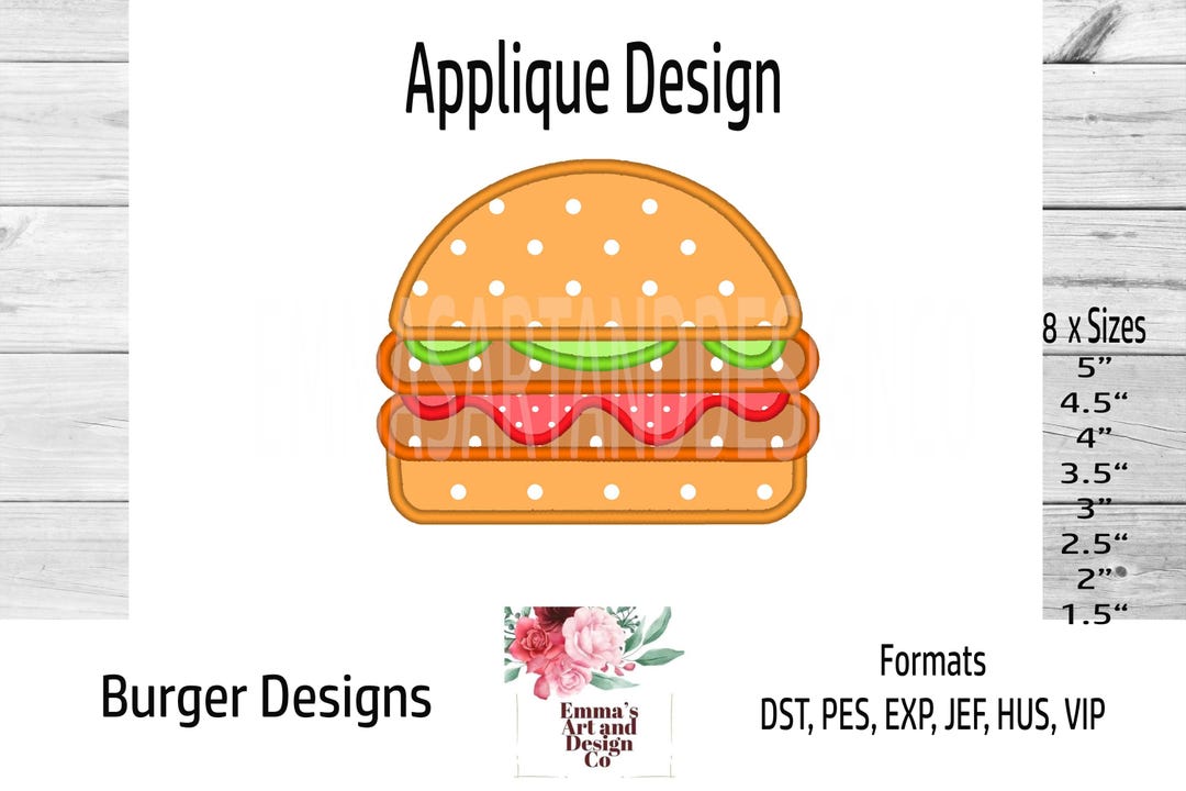 Burger Embroidery Design, Hamburger Machine Embroidery, Beef Burger ...