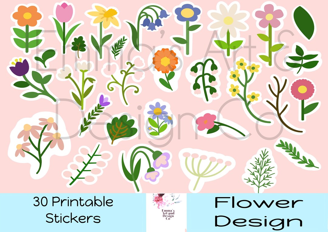 Flower Stickers, Printable Flower Sticker, Floral Sticker, Plant ...